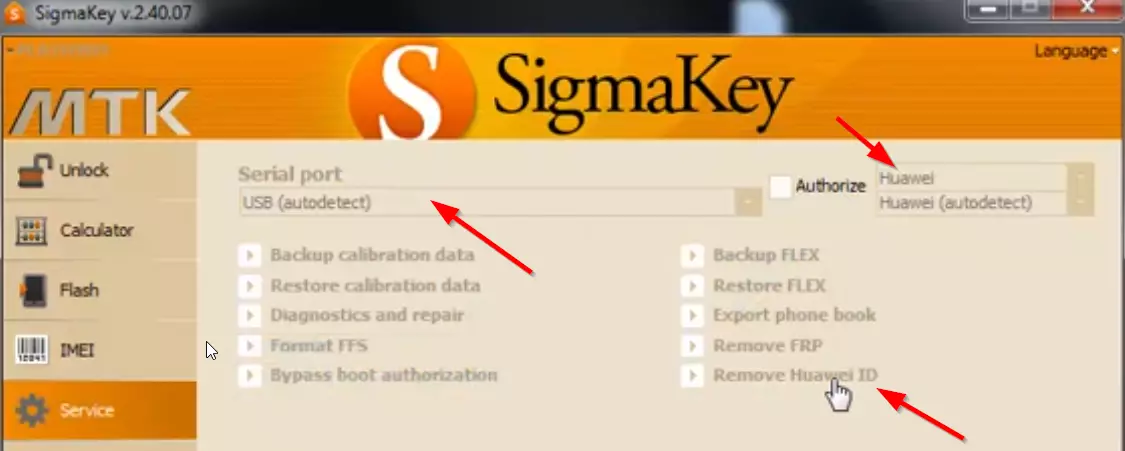 Sigma Key Elimina l'identificador de Huawei