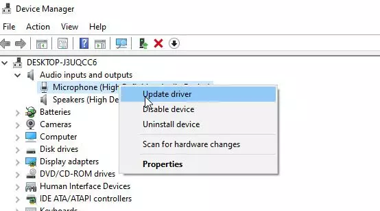 માઇક્રોફોન ડ્રાઇવરને અપડેટ કરો