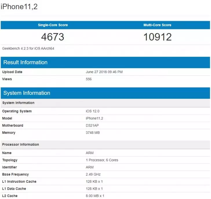 iPhone 11-и пурасрор дар GeekBench пайдо шуд: Оё ин флагмани 6,5 дюймаи 2018 аст..? 24596_1