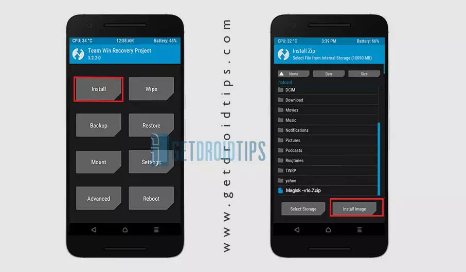 Instalatu Irudia TWRP erabiliz