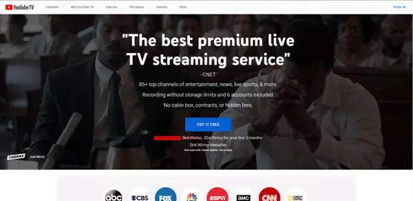 YouTube TV ทางเลือกทีวีนกยูง