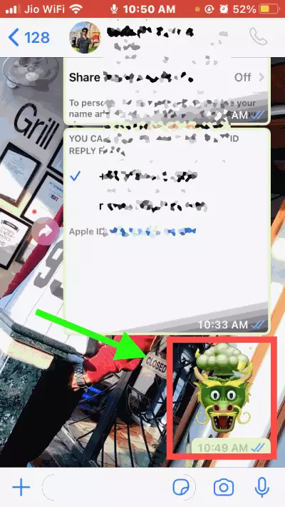 Bii o ṣe le Lo Awọn ohun ilẹmọ Memoji iMessage ni WhatsApp tabi Awọn ohun elo miiran 501_4