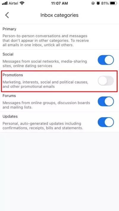 Fix Gmail Promotions and Social No Connection error in iPhone