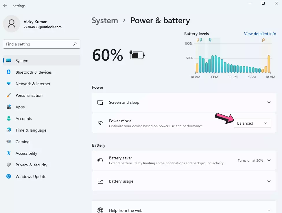 Windows 11 - Options d'alimentation