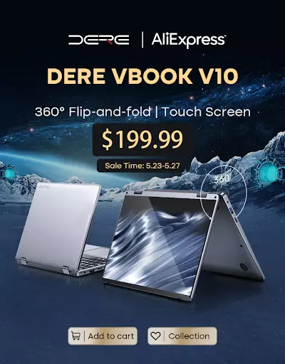 Dere V10 YOGA רק 199 $ כדי לקבל מחשב נייד עם מסך מגע 360° היפוך וקפל