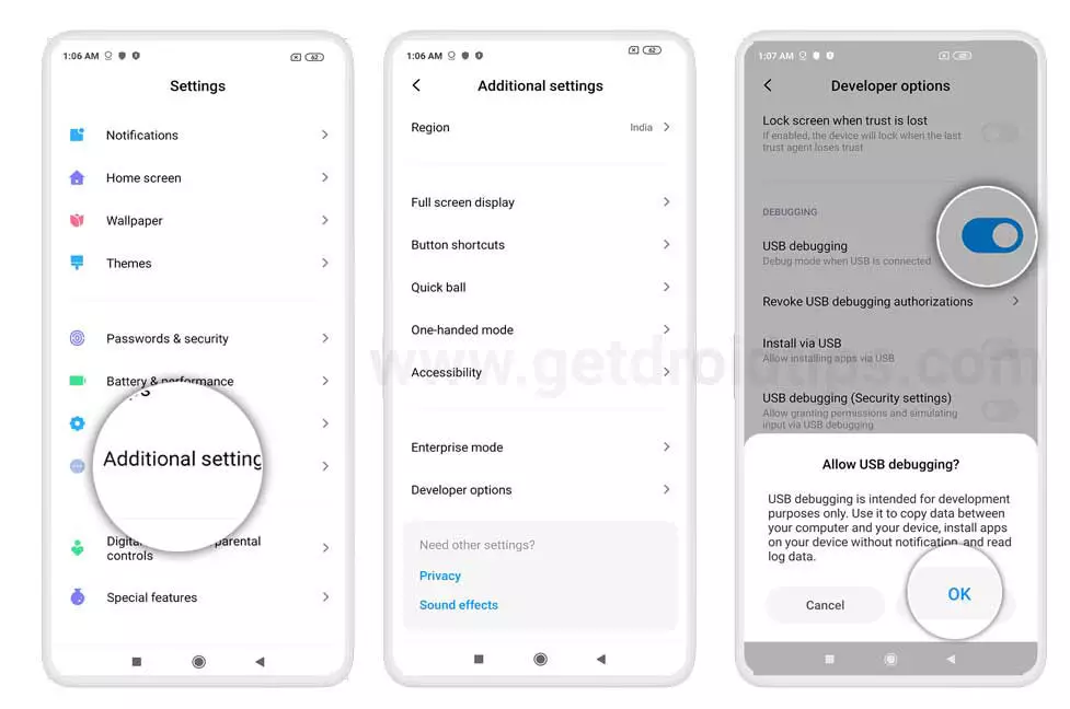 Dim ond USB Debugging yn XIaomi